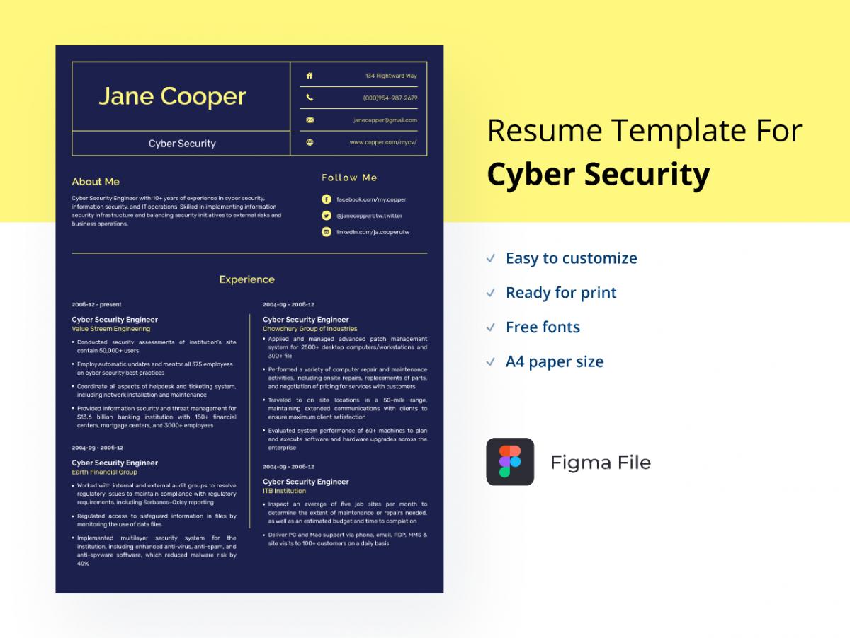 Figma Resume Template For Cyber Security Ui4free