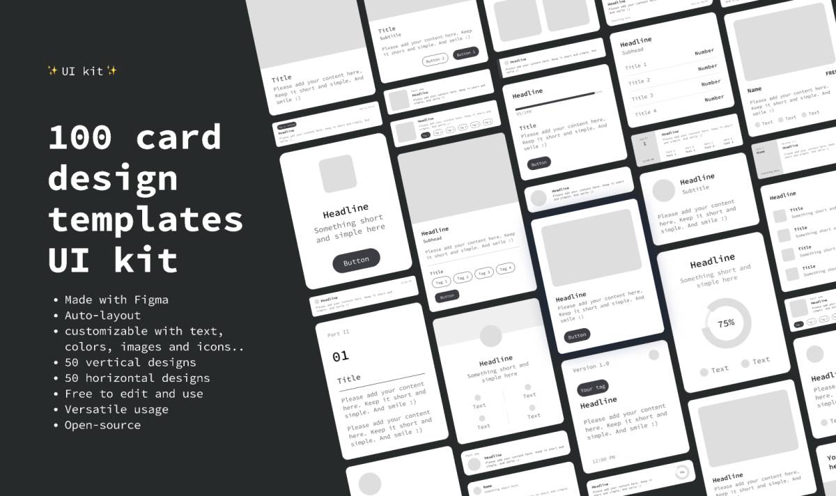 100 card design templates Figma UI kit | UI4Free