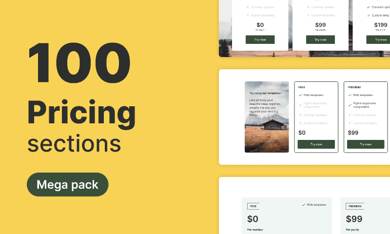 100 Pricing Sections Mega Pack Figma UI Kit | UI4Free