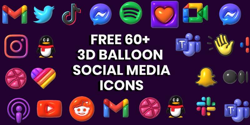 3D Balloon Social media icons figma resource | UI4Free