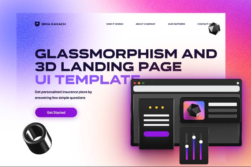 3D Landing Hero Glassmorphism - UI Template | UI4Free