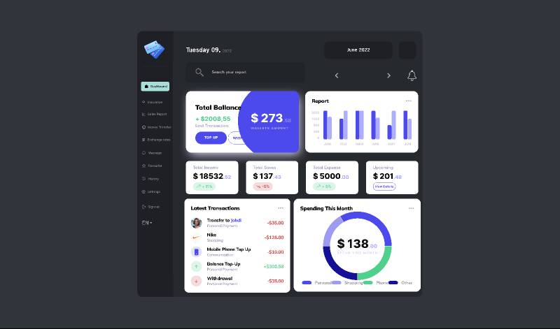 Bank Account Figma Admin Dashboard Template | UI4Free