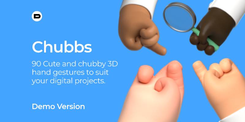 Chubbs 3D hands Figma Illustration | UI4Free