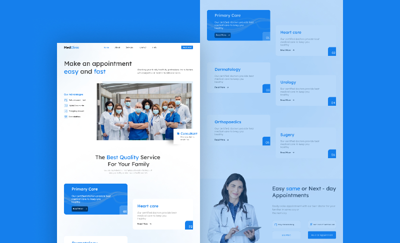 Clinic landing page figma free website template | UI4Free