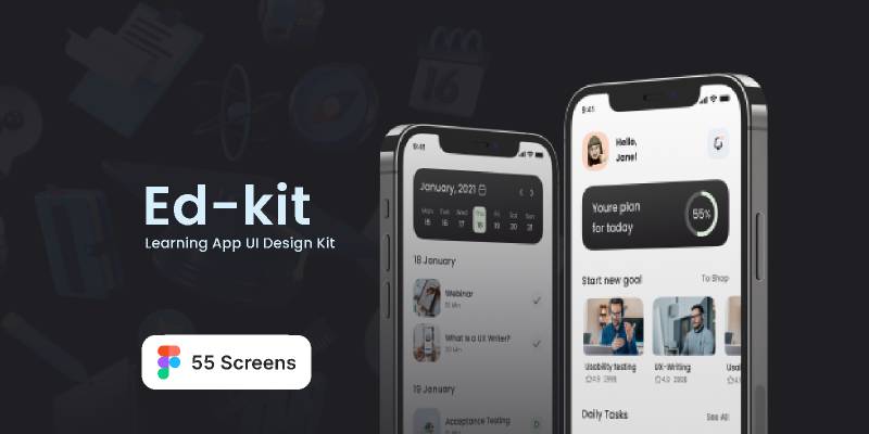 Ed-tech Learning App UI Design Kit Figma Free Download | UI4Free