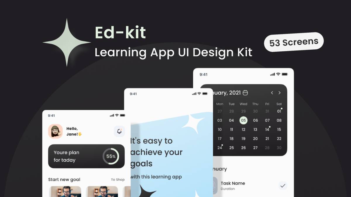 Ed-tech Learning App UI Design Kit Figma Template - Ui4free.com