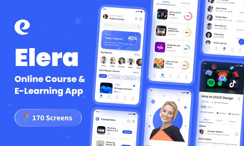 Elera - Online Course & E-Learning App Figma Mobile Template | UI4Free Elera - Online Course & E-Learning App Figma Mobile Template | UI4Free