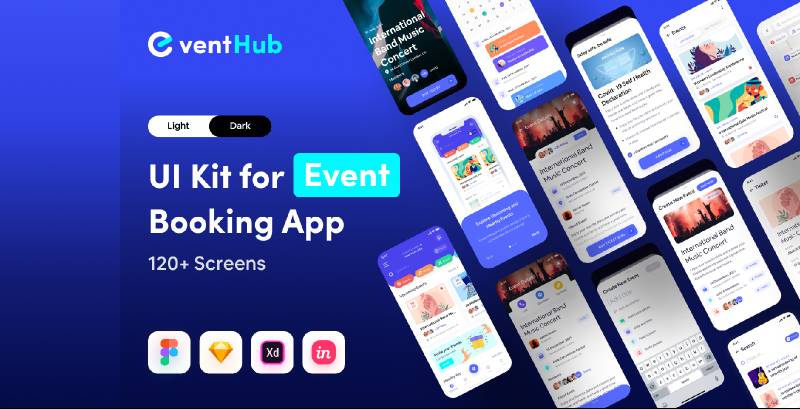 Event Booking App EventHub Figma Template | UI4Free