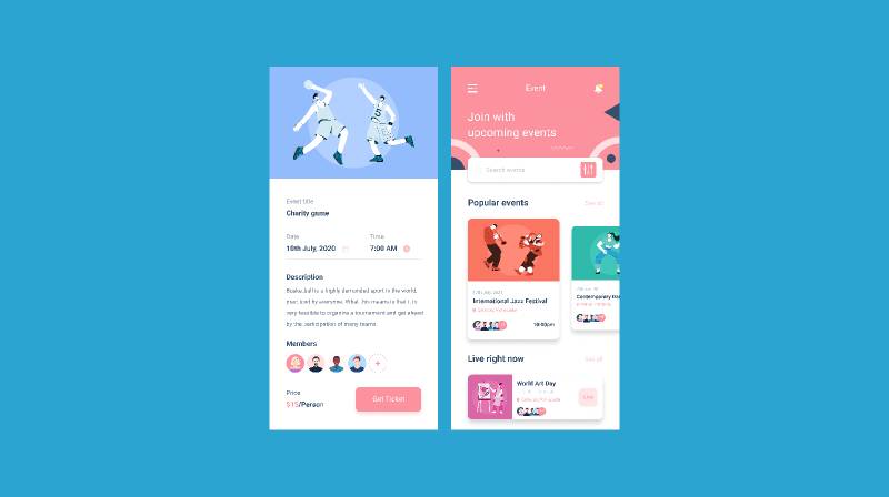Event Ticket App Figma Mobile Template | UI4Free