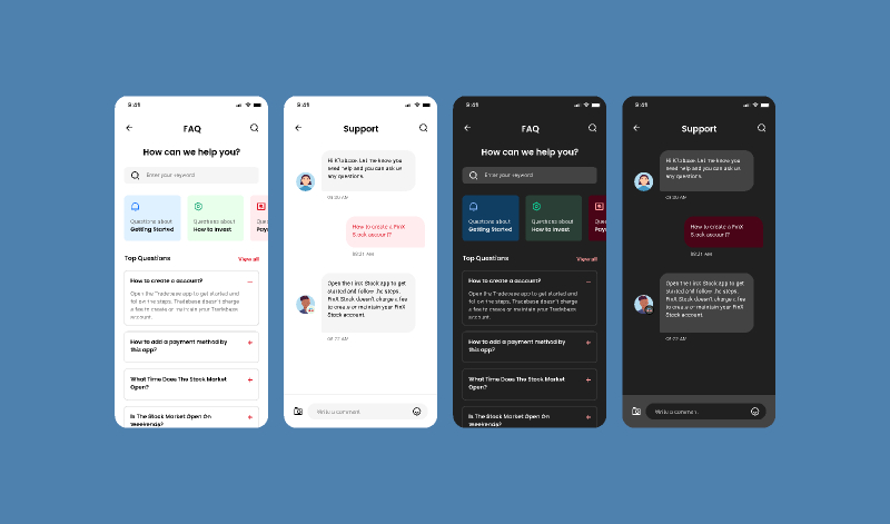 FAQ Support & Chat Free Figma Mobile App Template | UI4Free