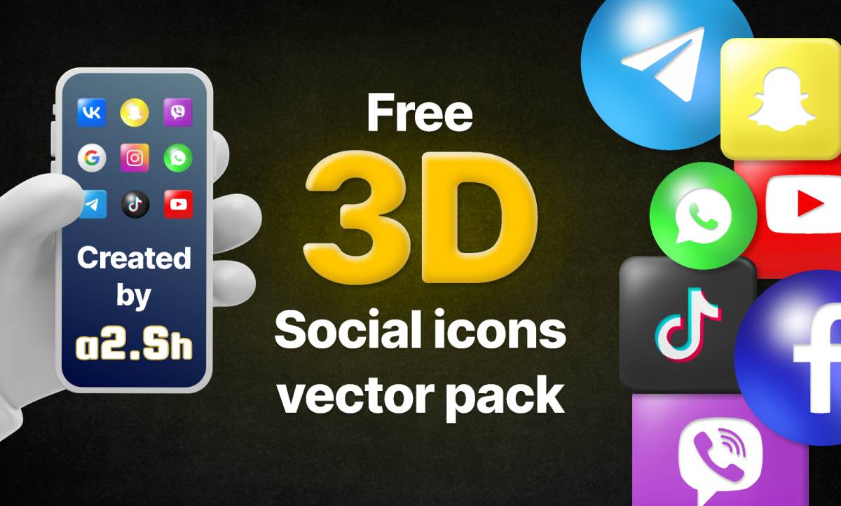 Figma 3d Social Free icons pack | UI4Free