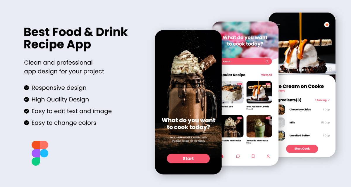 Figma Best Food & Drink Recipe App Mobile UI | UI4Free