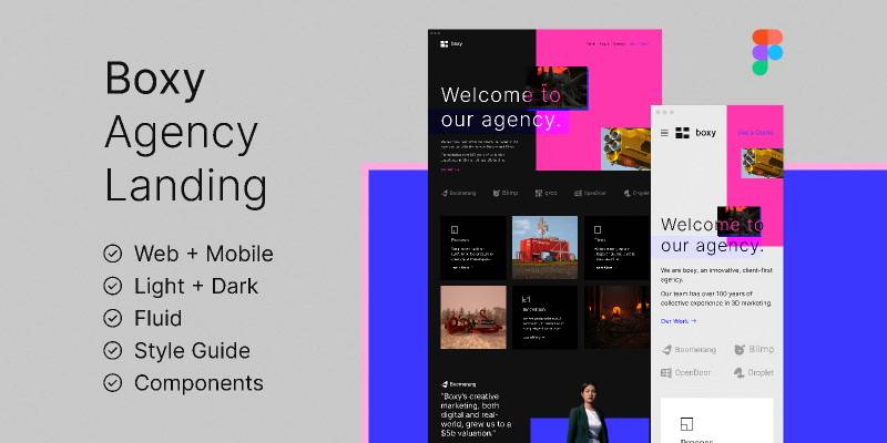 Figma Boxy Agency Corporate Creative Fluid Web Landing | UI4Free
