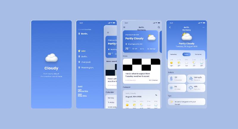 Figma Cloudy Weather Mobile App UI Kit | UI4Free