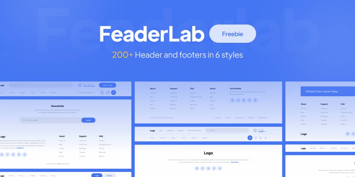 Figma FeaderLab + 200 pre-built Header & Footer | UI4Free