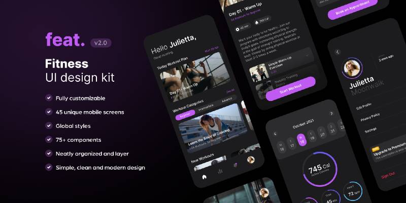 Figma Feat Fitness UI Design Kit | UI4Free