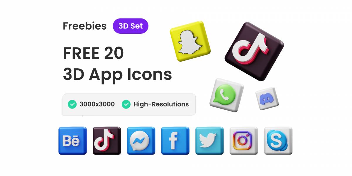 Figma Free 3D Social Media Icons | UI4Free