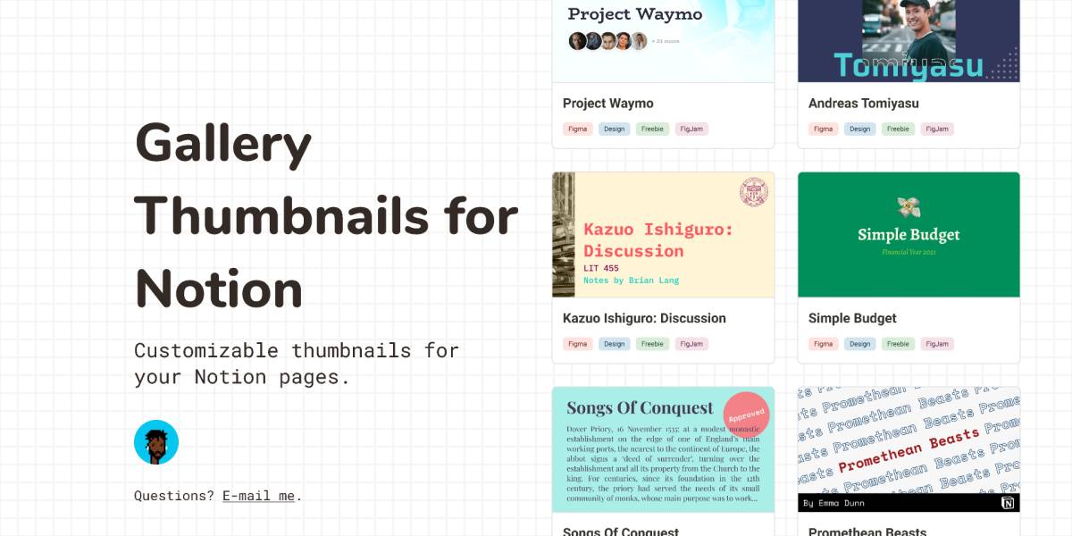 Figma Gallery Thumbnails for Notion | UI4Free