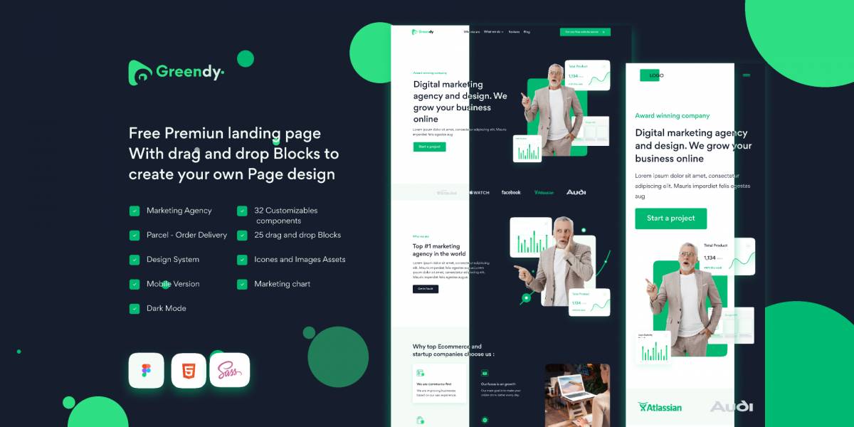 Figma Greendy Landy Pages | UI4Free