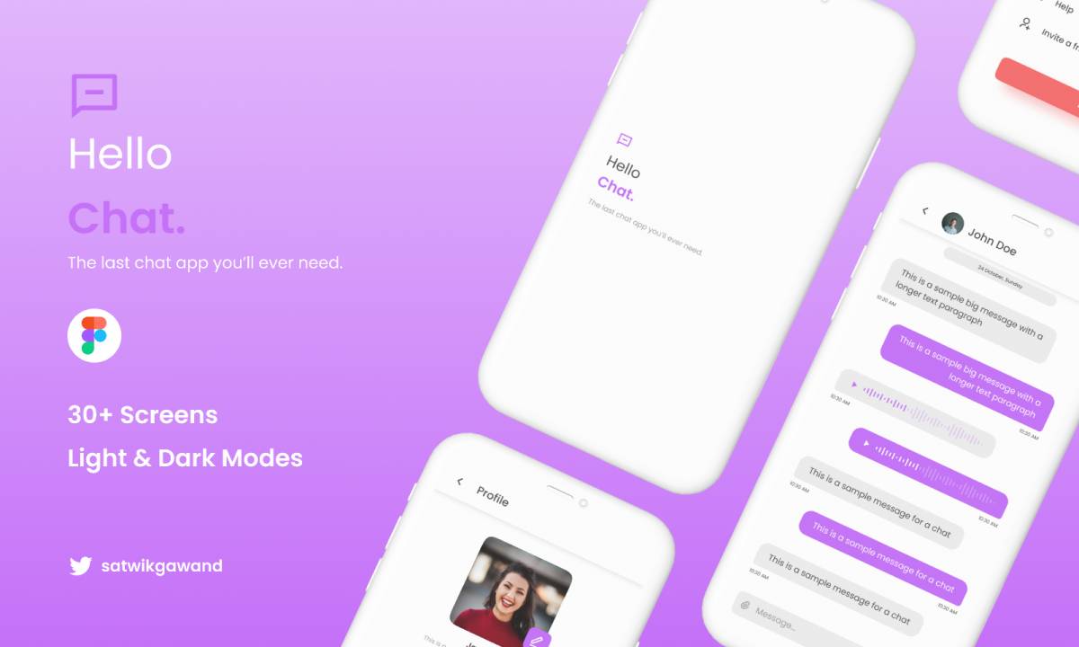 Figma Hello Chat 30+ Screens | UI4Free