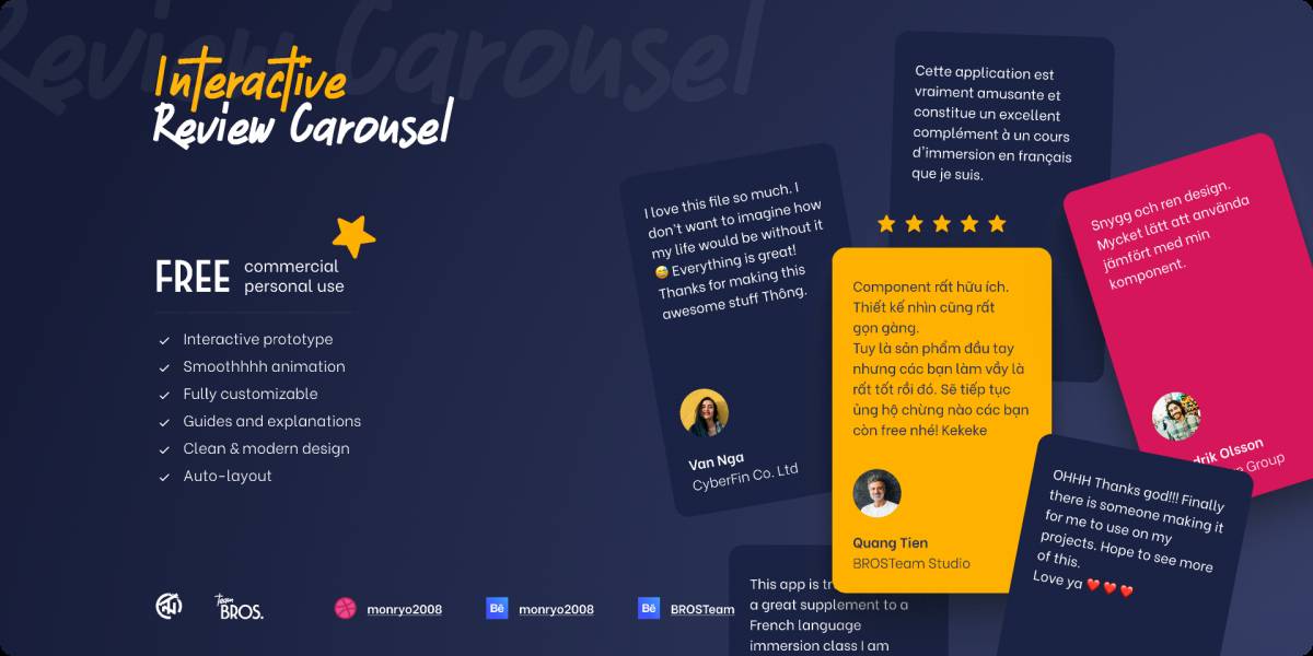 Figma Interactive Review carousel template | UI4Free