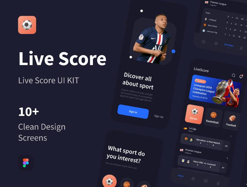 Figma Live Score UI KIT (FREEBIES) Template | UI4Free