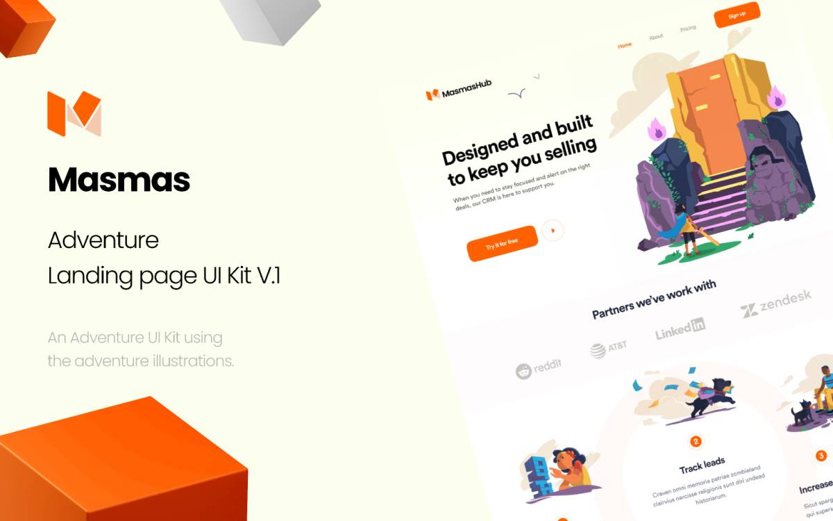 Figma Masmas Hub Adventure Landing page V.1 UI Kit | UI4Free