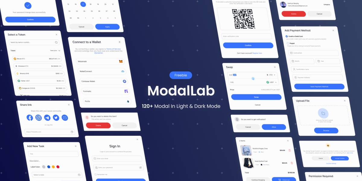 Figma ModalLab +120 set of UI modals | UI4Free