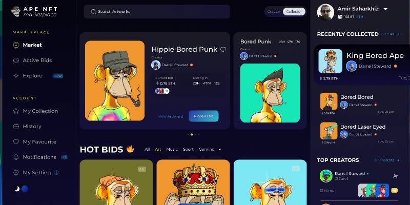Figma NFT MarketPlace Dark and Light Mode | UI4Free