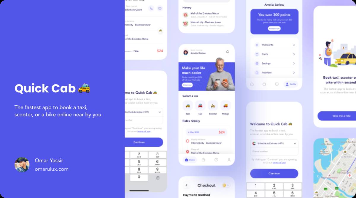 Figma Quick Cab Mobile App | UI4Free