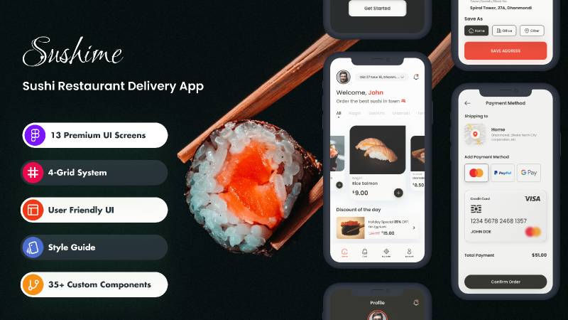 Figma Sushime Sushi Home Delivery App | UI4Free