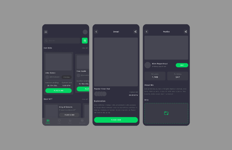 Figma UI kit - NFT Market Mobile App Free Download | UI4Free Figma UI kit - NFT Market Mobile App Free Download | UI4Free