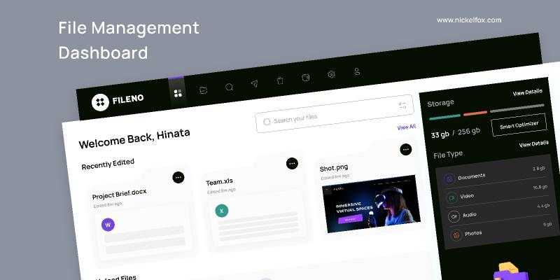 FILENO - File Management Dashboard Figma Template | UI4Free