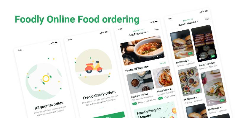 Foodly Online Food ordering figma app design | UI4Free