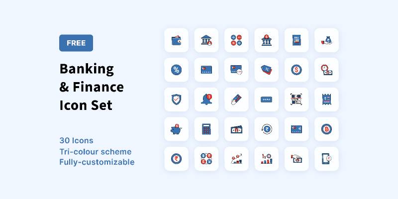 Free Banking and Finance Icon Set Figma Template | UI4Free