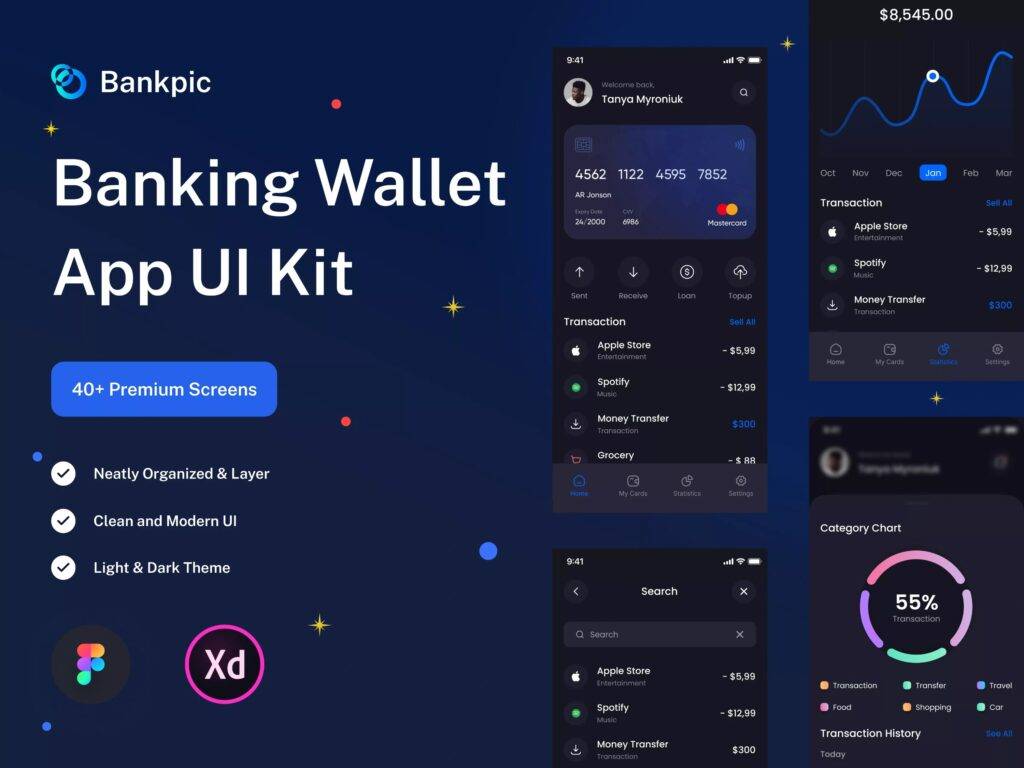 Free Online Banking Mobile App UI Kit Design | UI4Free