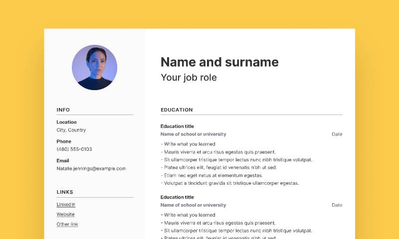 Freebie Simple CV template (Figma) | UI4Free
