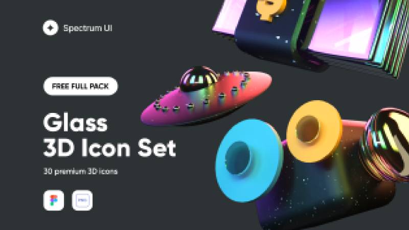 Glass 3D icons pack Figma Template | UI4Free