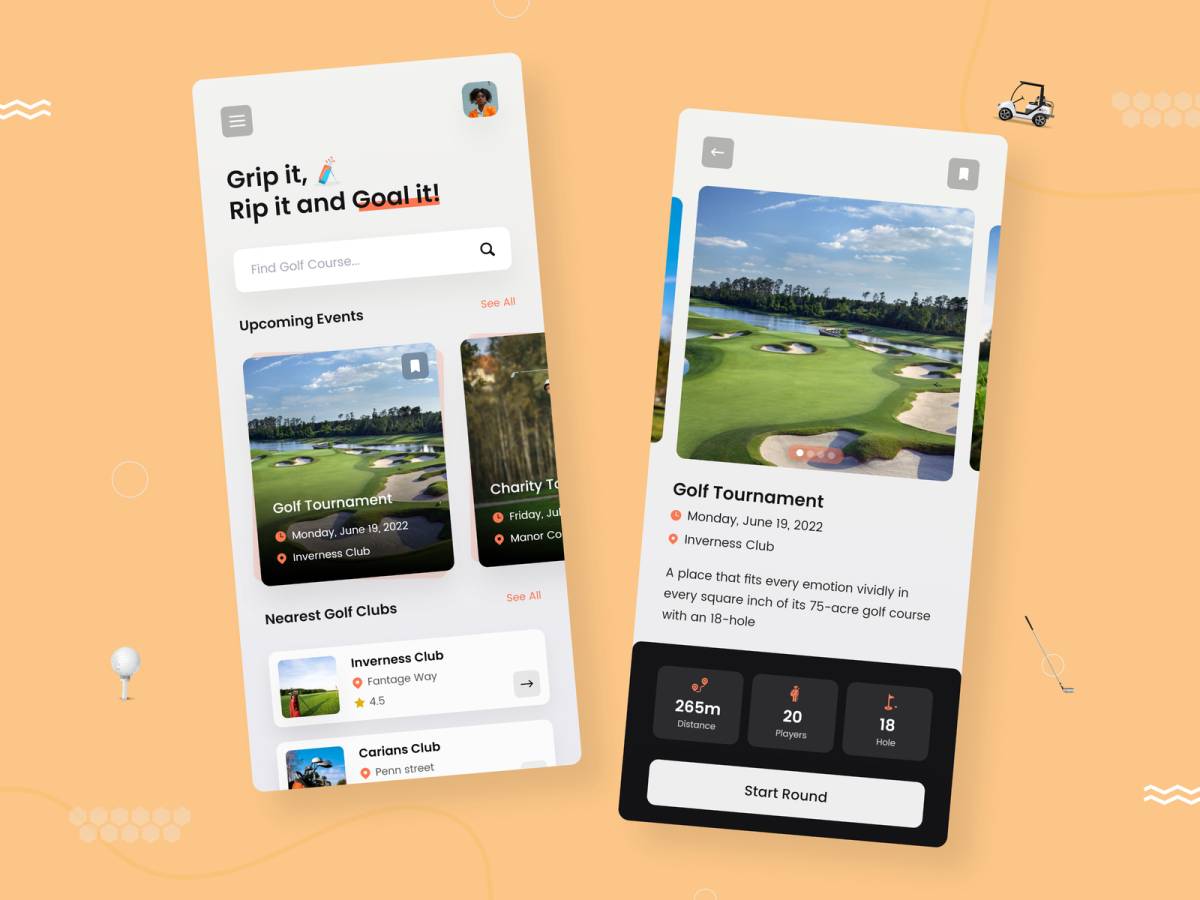 Golf App UI Kit | UI4Free