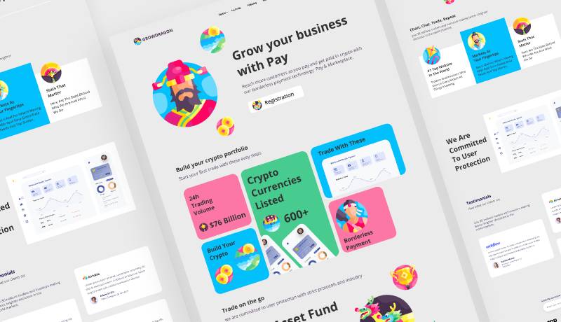 Grow Pay Crypto Wallet Project Figma Website Template | UI4Free