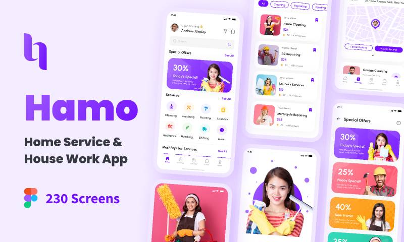 Hamo - Home Service & House Work App UI Kit Figma Mobile Template | UI4Free