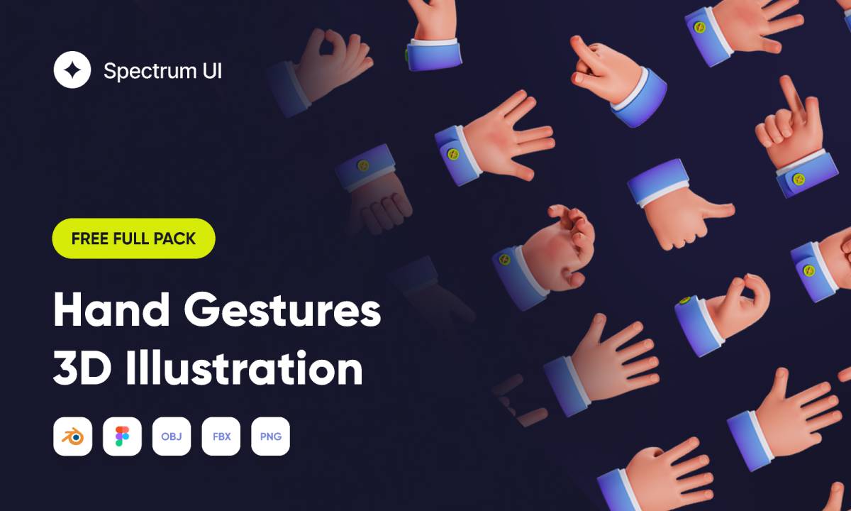 Hand Gestures 3D Illustration Figma Template | UI4Free