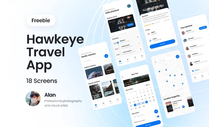 Hawkeye Travel App Figma UI Kits | UI4Free