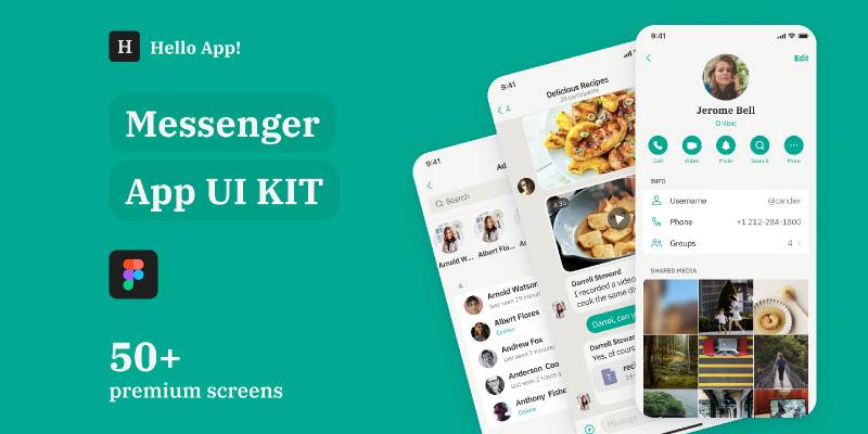 Hello App! Messenger UI Kit Figma Template | UI4Free