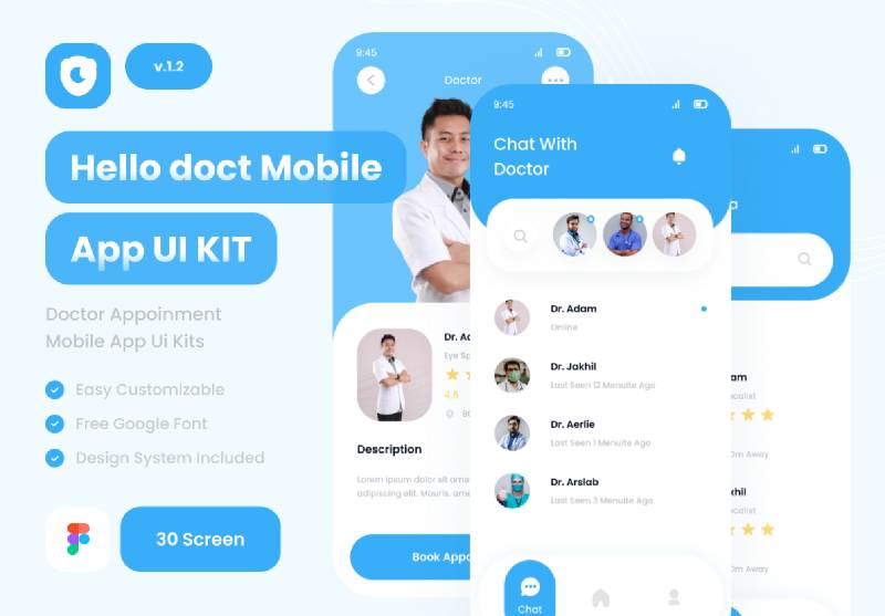 Hello doct mobile App, doctor appoinment - Figma Mobile Template | UI4Free