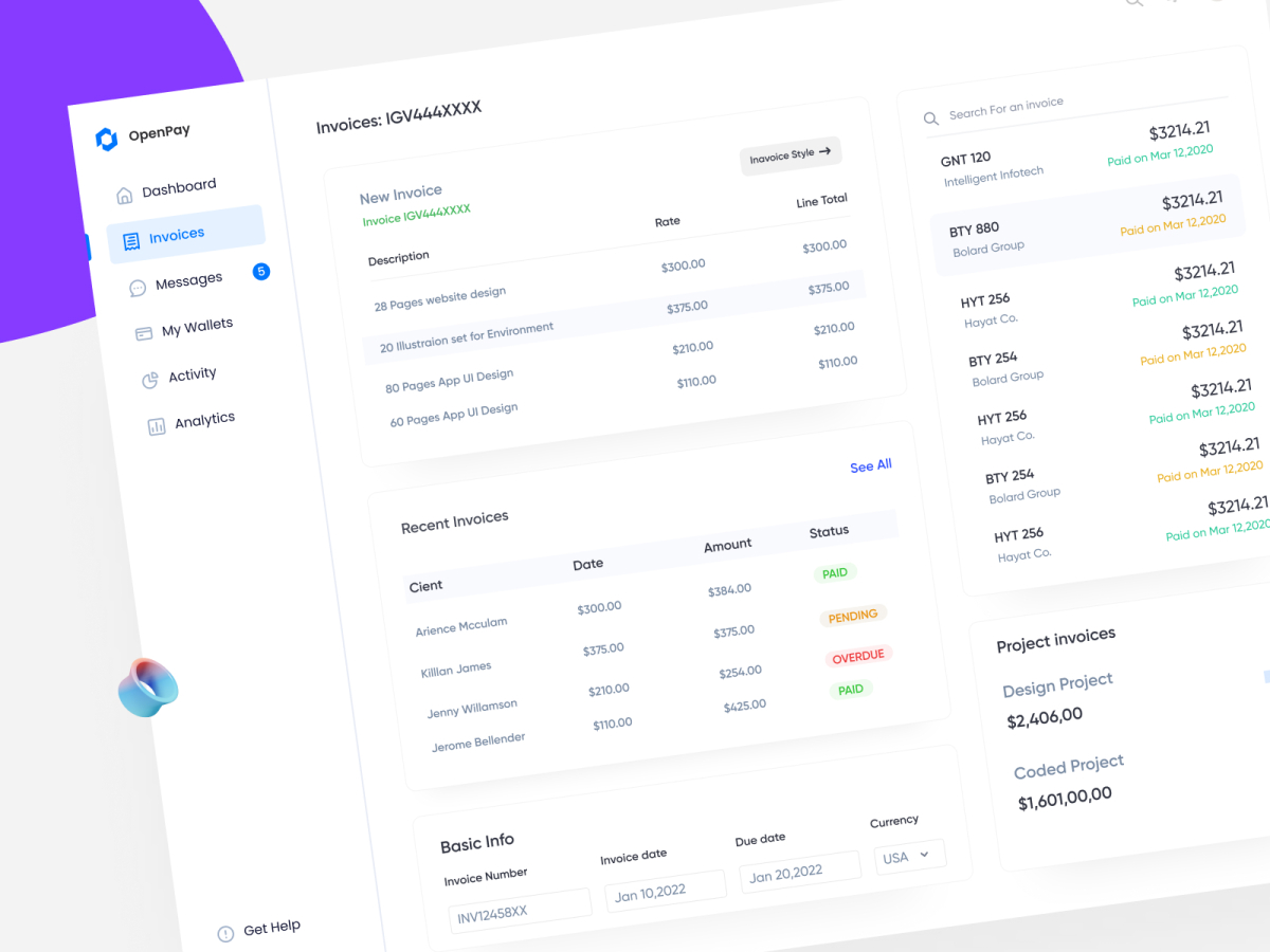 Invoice Web page design | UI4Free