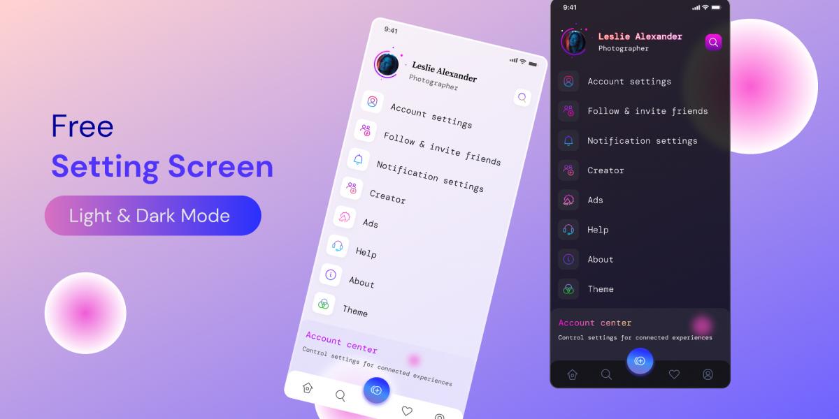 Light & Dark Setting Screen Figma Design - Ui4free.com
