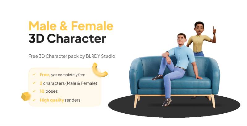 Male & Female 3D Character Figma Template | UI4Free