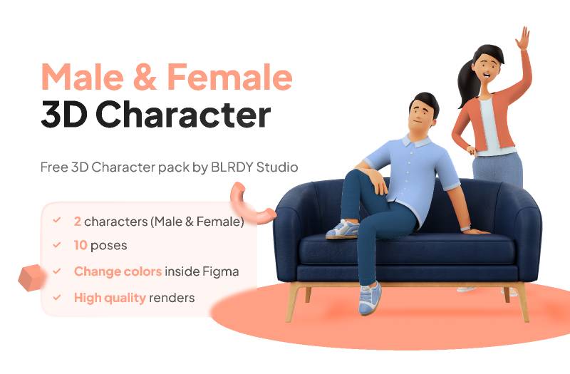 Male & Female Figma 3D Character Pack | UI4Free