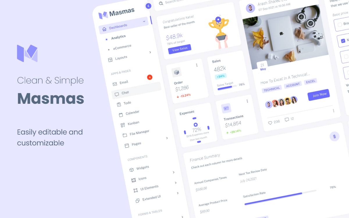 Masmas Admin Dashboard UI Kit Figma Resource | UI4Free